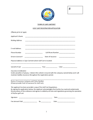 Fillable Online GOLF CART REGISTRATION APPLICATION Fax Email Print ...