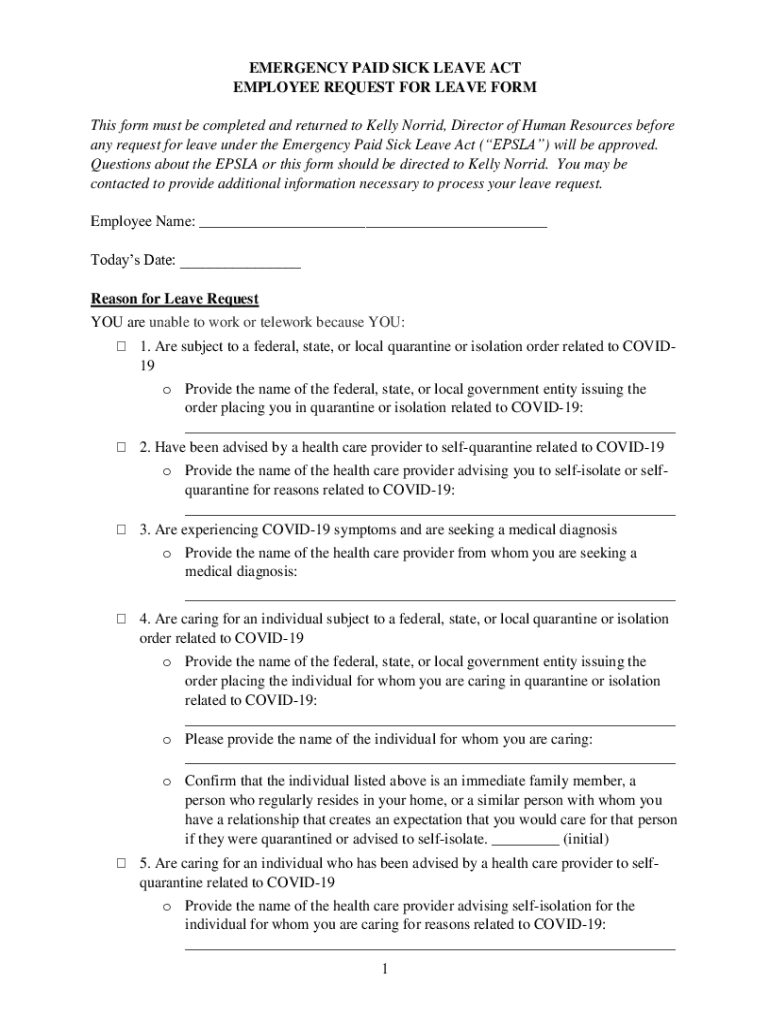 Fillable Online Emergency Paid Sick Leave Request Form Fax Email Fillable Online Emergency Paid Sick Leave Request Form Fax Email