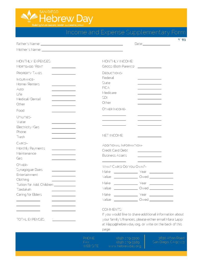 Fillable Online Income and Expense Supplementary Form Fax Email Print ...