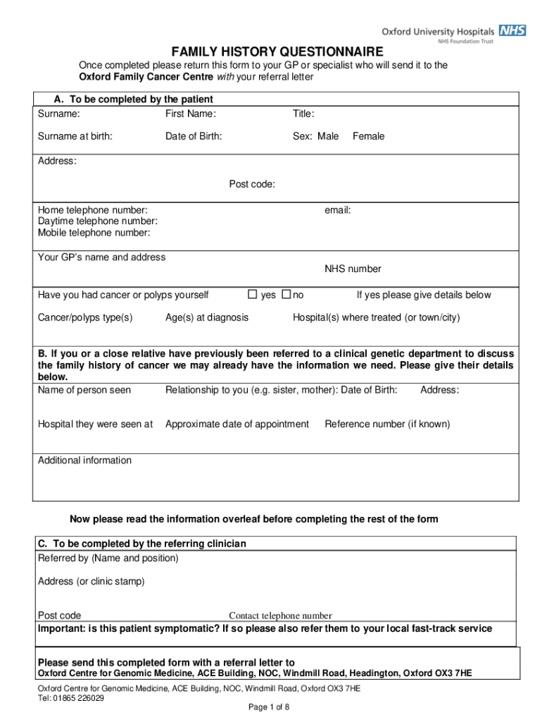 Fillable Online Cancer questionnaire Fax Email Print - pdfFiller