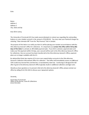 Fillable Online Collection Letter- Ohio Attorney General Office ...