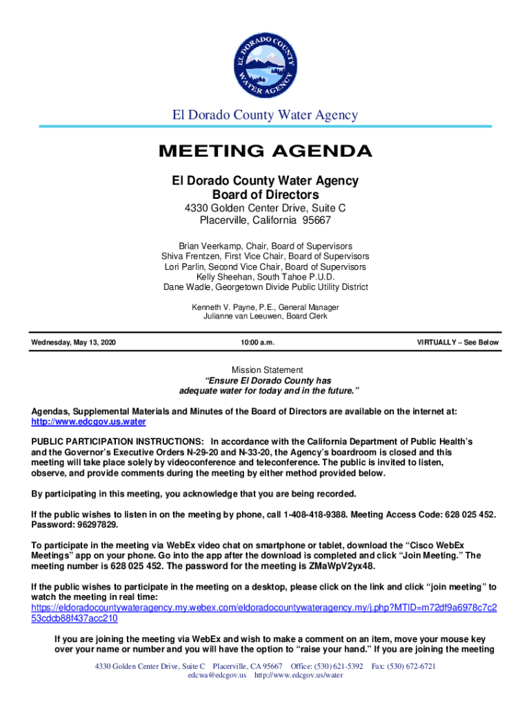 Fillable Online Brian Veerkamp, El Dorado Irrigation District Board of ...