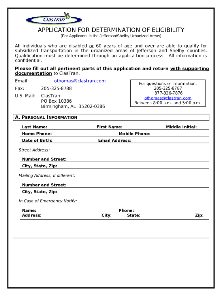APPLICATION FOR DETERMINATION OF ELIGIBILITY Doc Template | pdfFiller