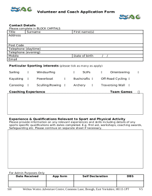 Volunteer and Coach Application Doc Template | pdfFiller