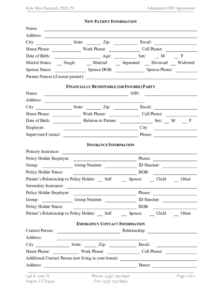 Fillable Online Kyle Max Hancock, PhD, PC Adolescent DBT Agreement ...