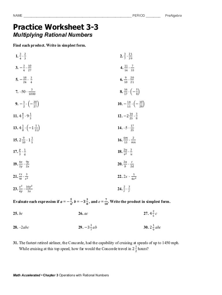 Fillable Online Exercise 2, Chapter 3: Operations with Rational Numbers ...