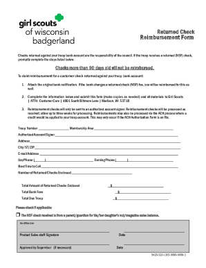 Fillable Online Returned Check Reimbursement Form Fax Email Print ...