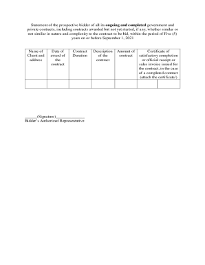 Statement Of The Prospective Bidder Form Printable - Fill Online ...
