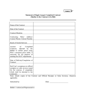 Fillable Online Annex D Statement of Single Largest Completed Contract ...