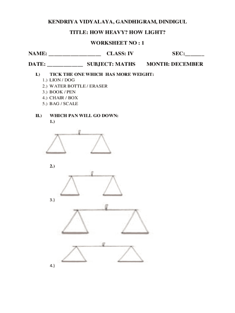 Math Worksheet How Heavy How Light - Blank Fillable Template | Fill Out ...