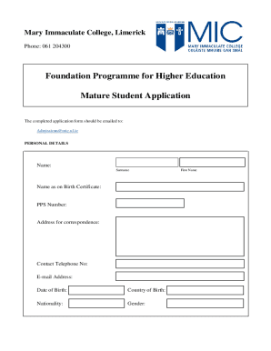 Fillable Online Foundation Certificate for Mature Learners Fax Email ...