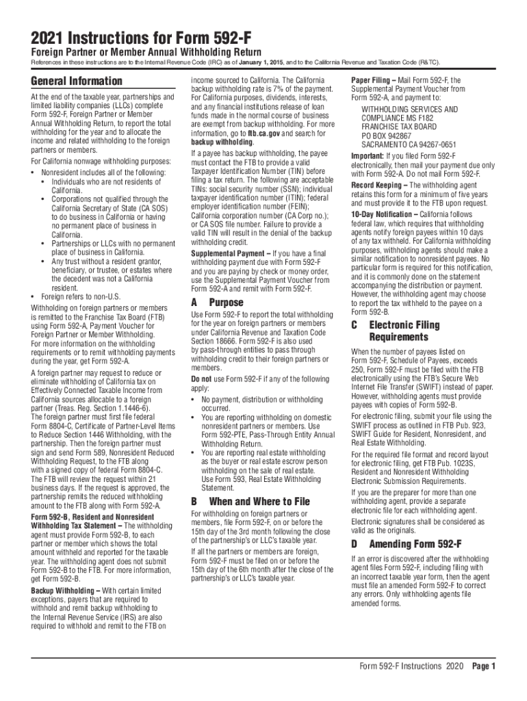 Fillable Online 2021 Instructions for Form 592-F, Foreign Partner or ...