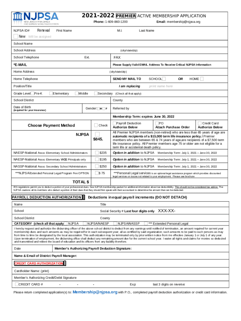 NJPSA Membership Doc Template | pdfFiller
