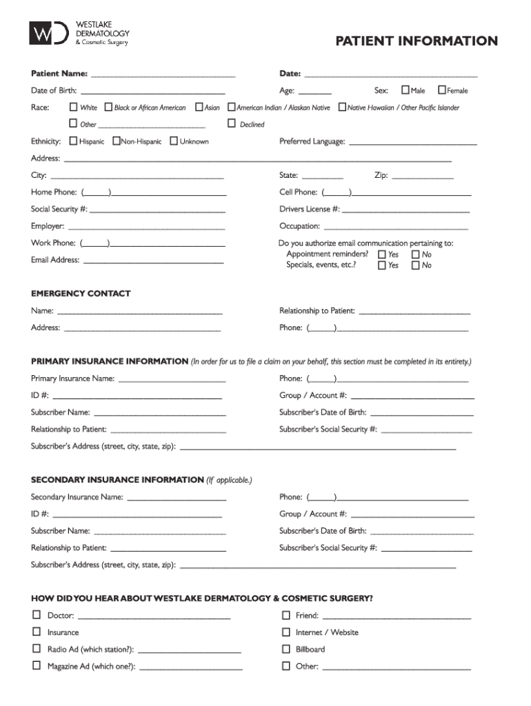 Fillable Online NP form - patient info - outline Fax Email Print ...