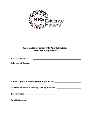 Fillable Online Application Form MRS AccreditationMasters Programme Fax ...