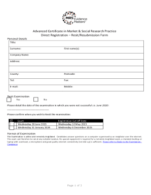 Fillable Online Direct Registration Resit/Resubmission Form Fax Email ...