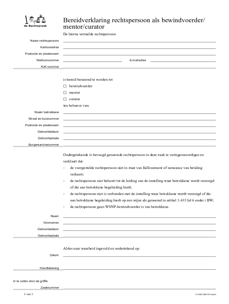 Invulbaar Online Bereidverklaring rechtspersoon als bewindvoerder ...