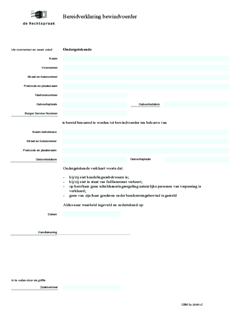 Invulbaar Online Bereidverklaring rechtspersoon als bewindvoerder ...