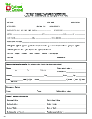 Fillable Online Patient Registration Form PATIENT INFORMATION First: ... Fax Email Print - pdfFiller