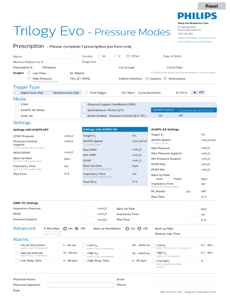 Fillable Online Trilogy Evo Prescription Form. Trilogy Evo Prescription ...