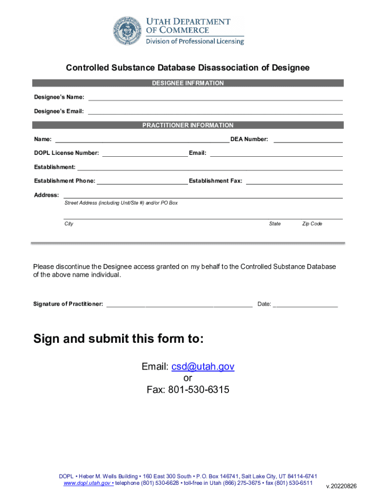 Fillable Online dopl utah CSD Disassociation of Designee - DOPL - Utah ...