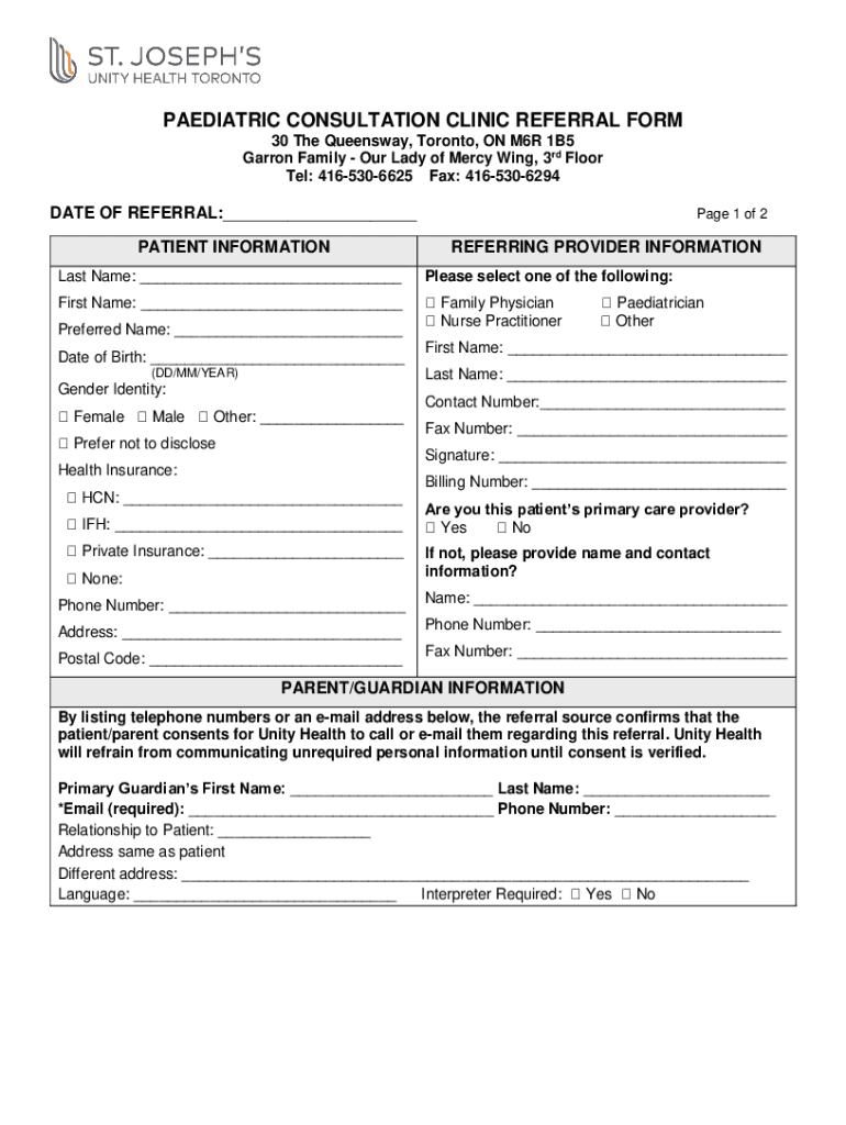 Fillable Online Paediatric Consultation Clinic referral form Fax Email ...