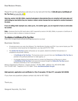 Fillable Online Dear Business Owners, Please fill out the application ...