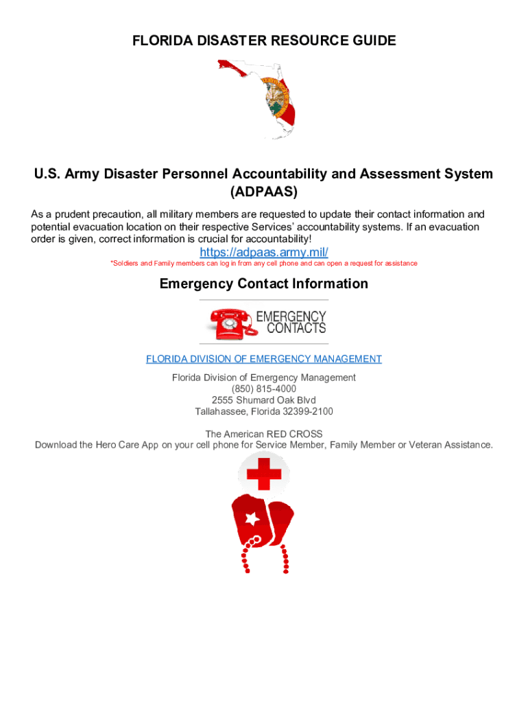 Fillable Online FLORIDA DISASTER RESOURCE GUIDE U.S. Army Disaster ... Fax Email Print - pdfFiller