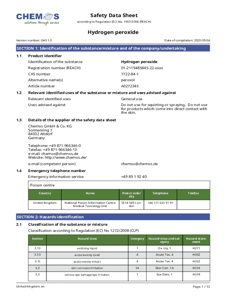 Fillable Online Hydrogen peroxide Fax Email Print - pdfFiller