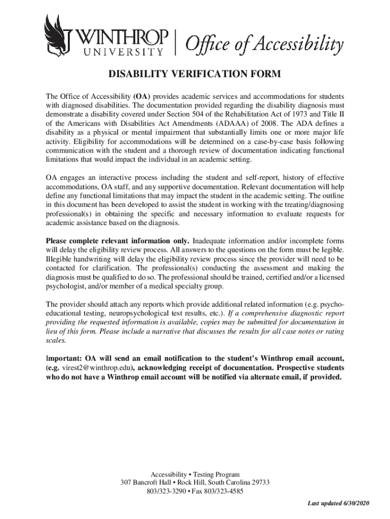 Fillable Online Disability Verification Form (Qualified Professional Provider ... Fax Email ...