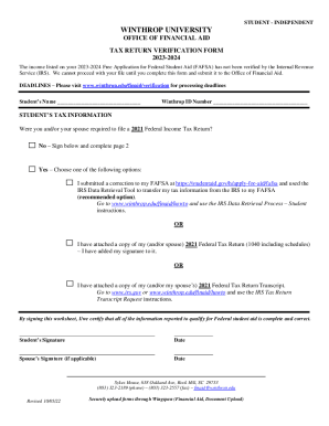 Fillable Online office of financial aid tax return verification form ...