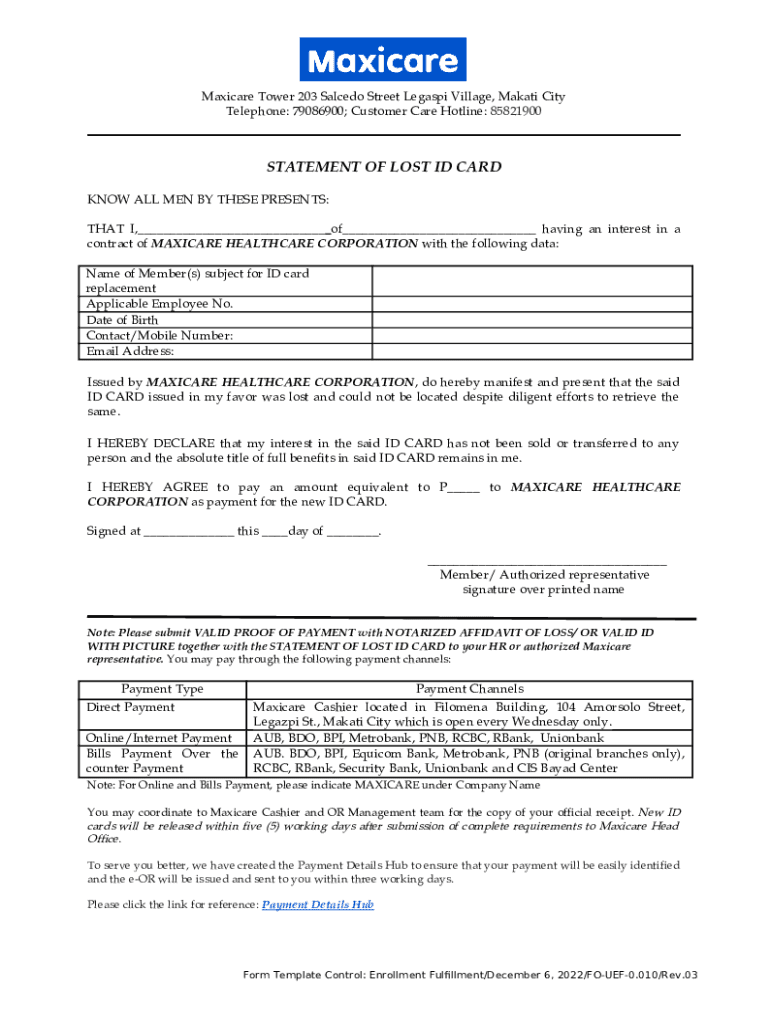 FO-UEF-0.010 Statement of Lost ID Card ... Doc Template | pdfFiller