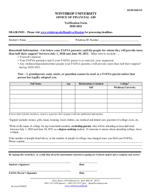 Fillable Online OFFICE OF FINANCIAL AID Verification Form 2020-2021 Fax ...