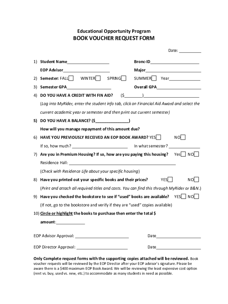 Fillable Online BOOK VOUCHER REQUEST FORM Fax Email Print - pdfFiller