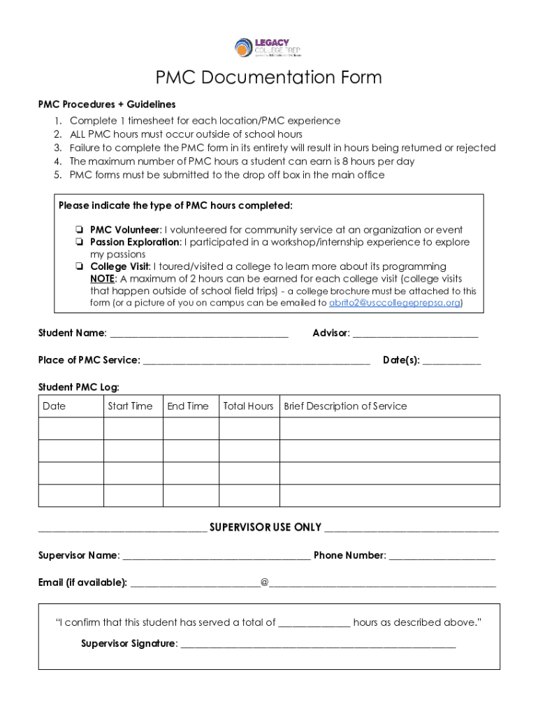 Fillable Online PMC Documentation Form Fax Email Print - pdfFiller