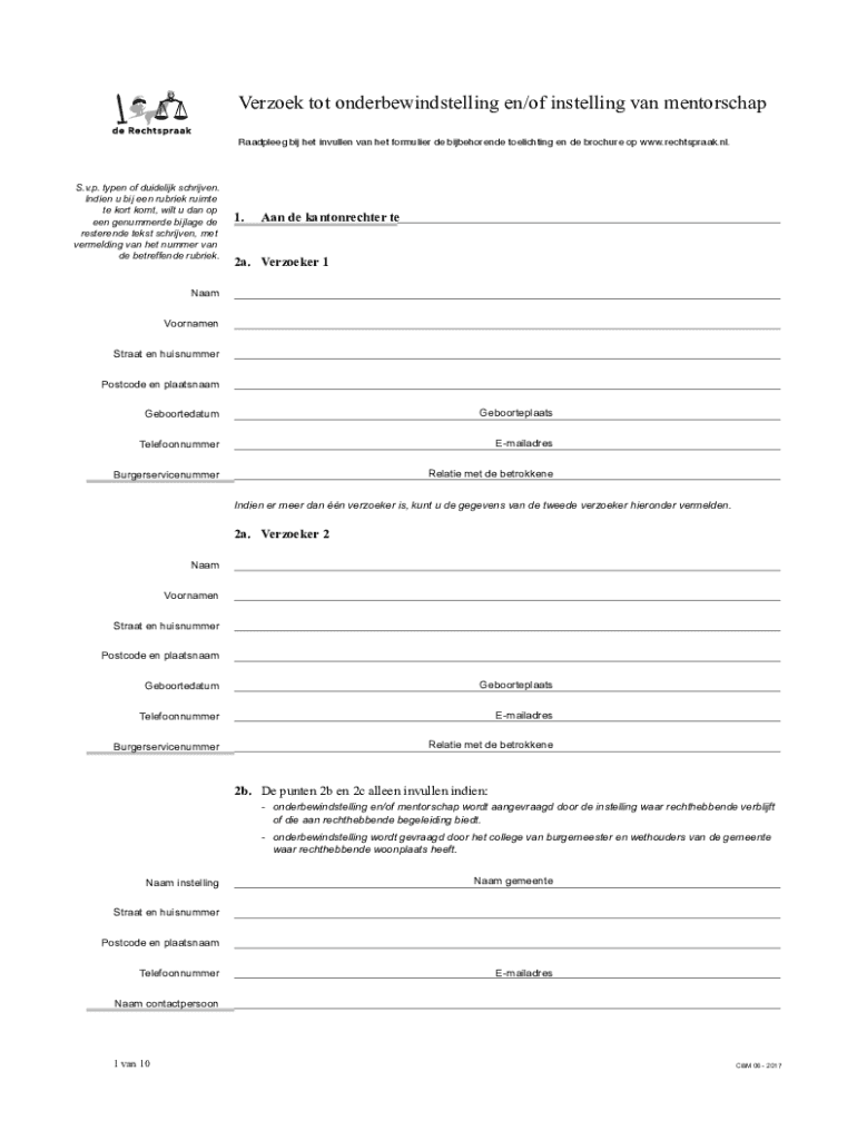 Invulbaar Online Verzoek tot onderbewindstelling en/of instelling van ...