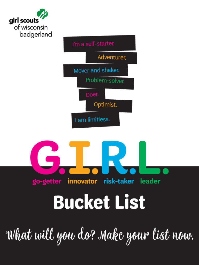 Fillable Online GIRL Bucket List. Over 150 ideas of things girls can do ...