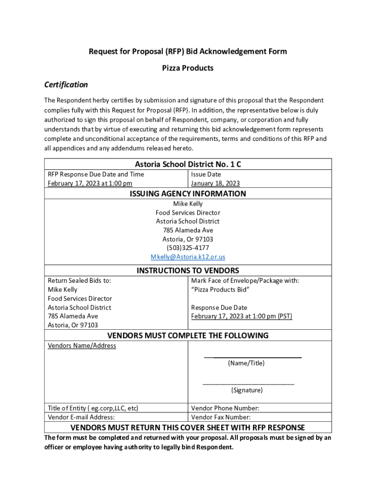 Fillable Online Request for Proposal (RFP) Bid Acknowledgement Form ... Fax Email Print - pdfFiller