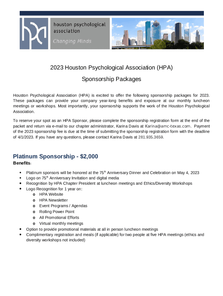 Houston Psychological Association - Become a Sponsor Doc Template ...