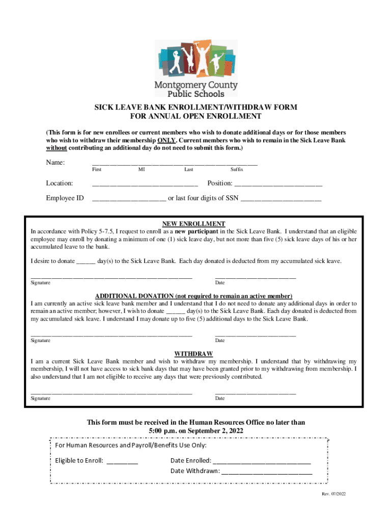 Fillable Online SICK LEAVE BANK ENROLLMENT WITHDRAW FORM Fax Email