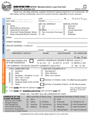 Fillable Online AGING INTAKE FORM DPHHS / Montana Senior Long Term Care ...