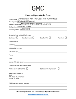 Fillable Online Plans and Specs Order Form Fax Email Print - pdfFiller