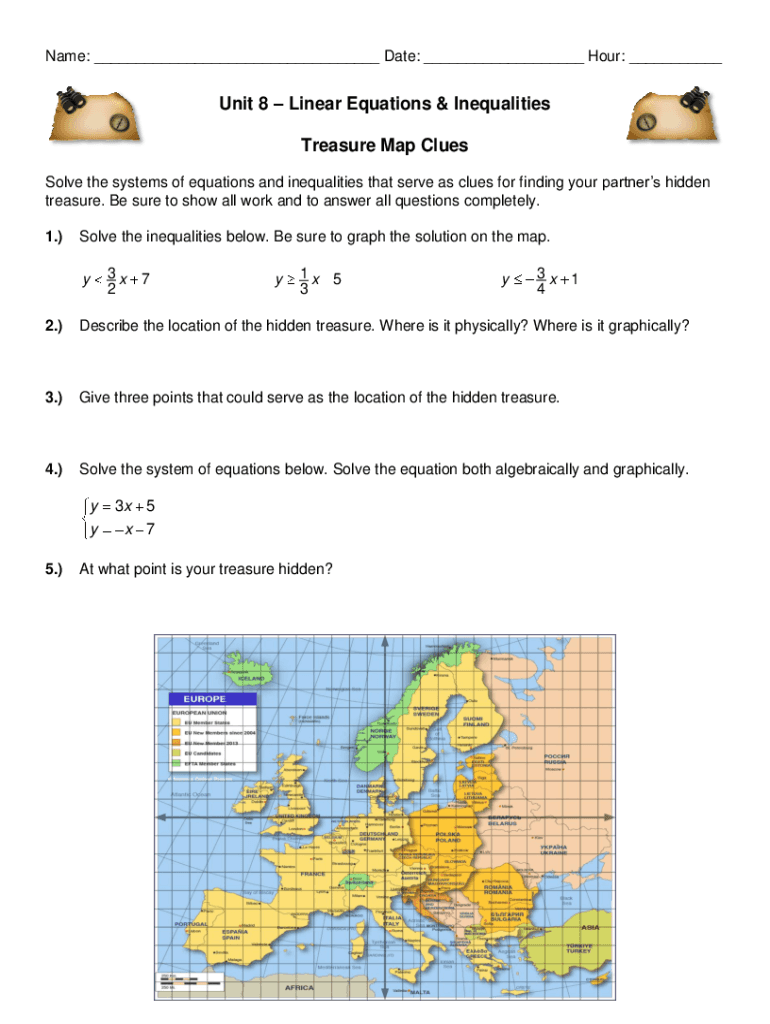 Fillable Online Unit 8 Linear Equations & Inequalities Treasure Map ...