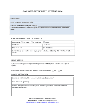 Fillable Online Campus Security Authority Reporting - Police Department ...