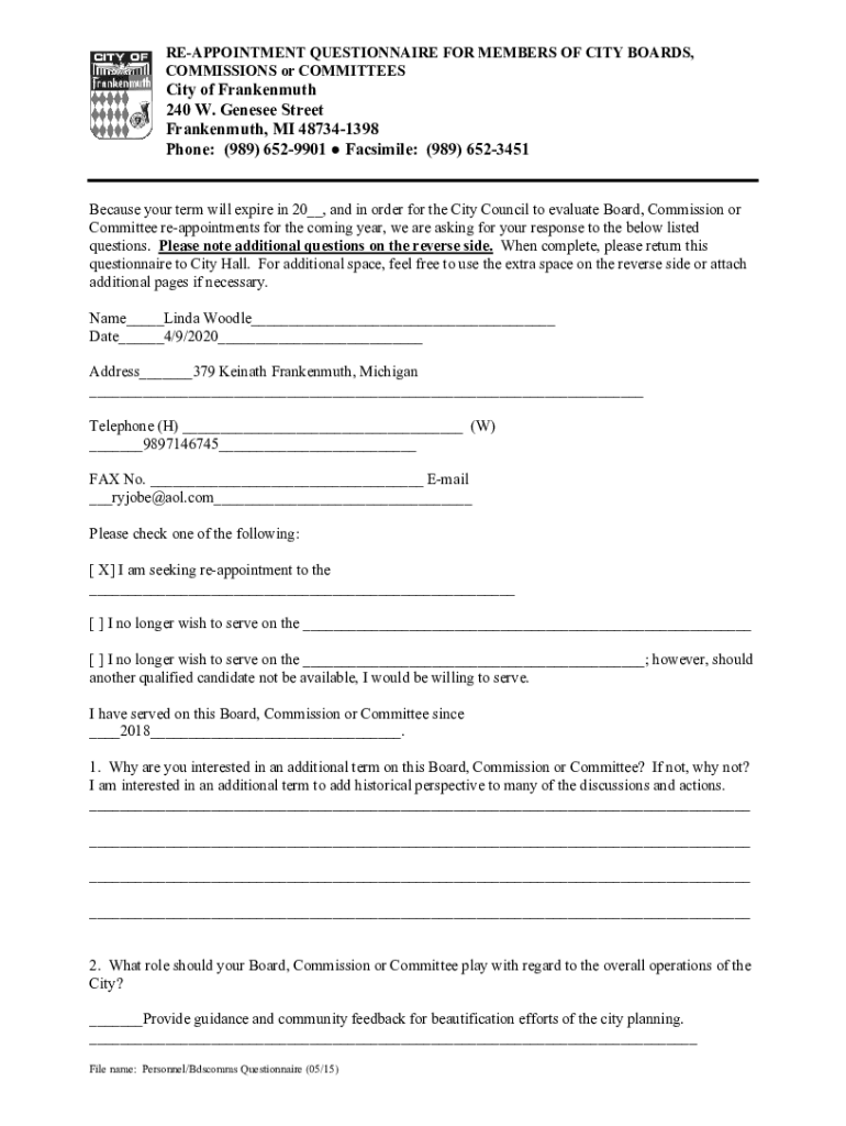 Fillable Online Request for reappointment to Beautification committee 2020. Bdscomm ...