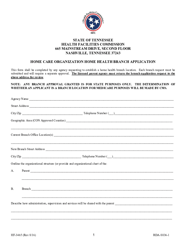 Fillable Online STATE OF TENNESSEE HEALTH FACILITIES COMMISSION 665 ...