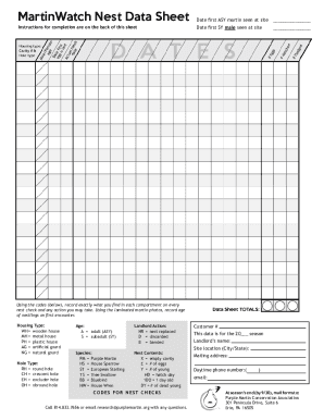 Fillable Online Fillable Online Martinwatch Nest Data Sheet Fax Email ...