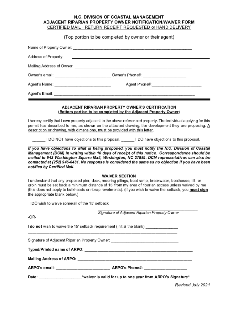 Fillable Online Adjacent Riparian Property Owner Statement Forms ...