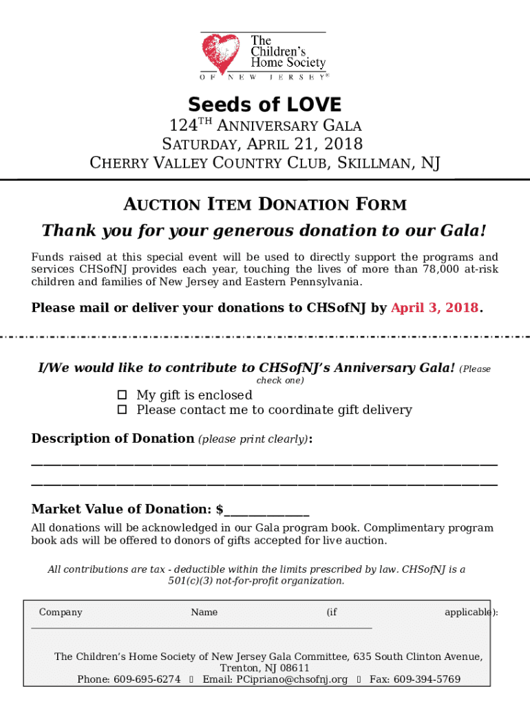 gala 2021 auction item donation Doc Template | pdfFiller