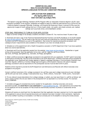 Fillable Online Cerritos College SLPA - Application for Admission Fax ...